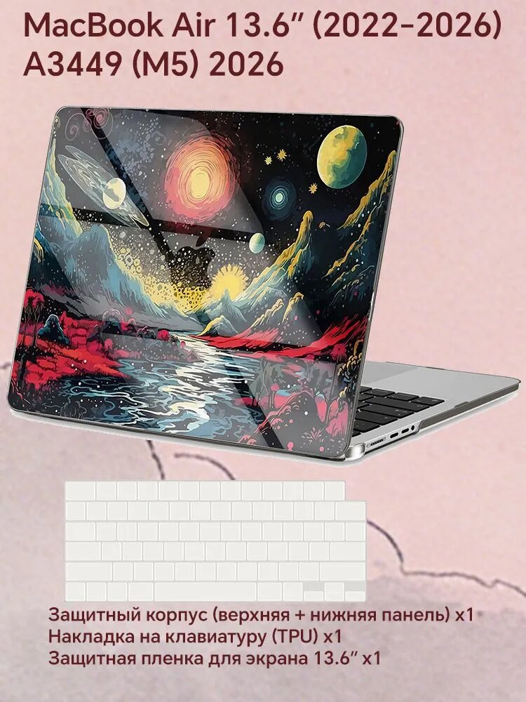 Полный комплект для MacBook Air 13.6 A3449 (M5) 2026: чехол + клавиатурная крышка + пленка для экрана, также для A3240/A3113/A2681 (M2-M4)
