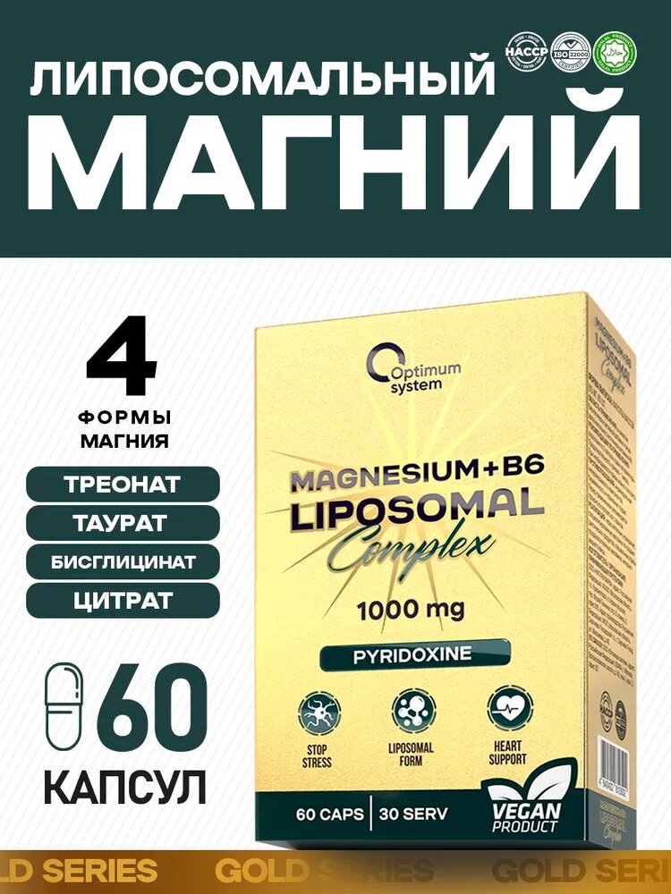 Липосомальный магний с витамином B6 1000 мг 60 капсул. Liposomal Mg + B6 для работы мозга, сильного сердца и против стресса