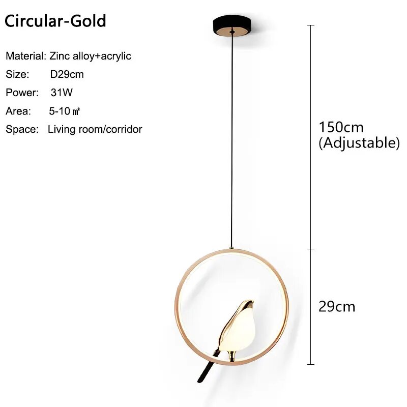 LED Подвесные Светильники «Сорока-Птичка» Leitel для кухни и столовой Circle Gold, Cool White