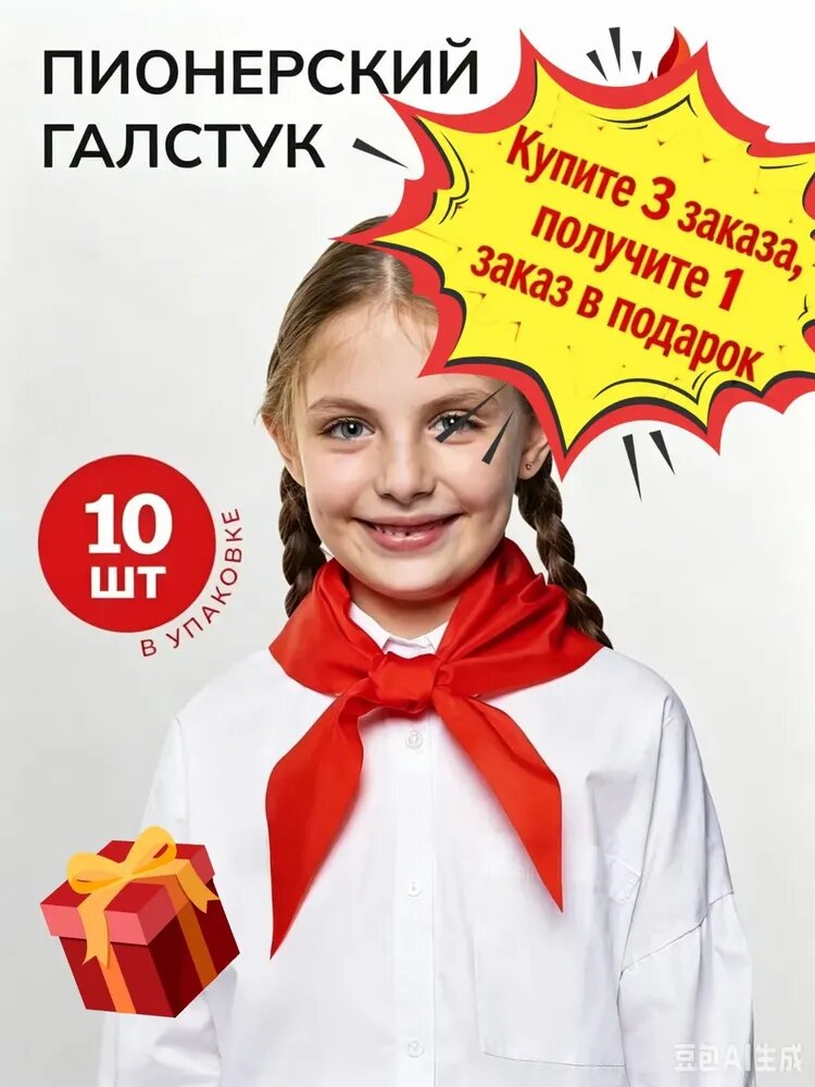 Пионерский галстук красный, пионерских галстуков красного цвета 10шт