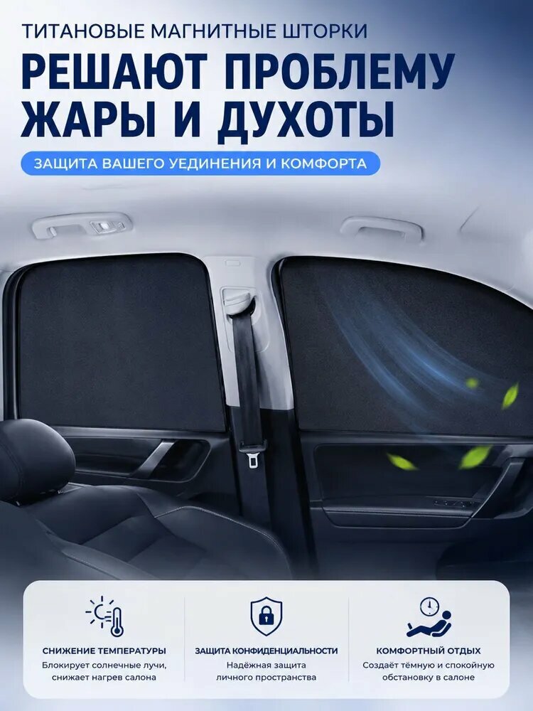 Солнцезащитная шторка на боковое стекло с магнитным креплением, 100% затемнение, универсальная, 50см х 80см, 2шт, заднее окно