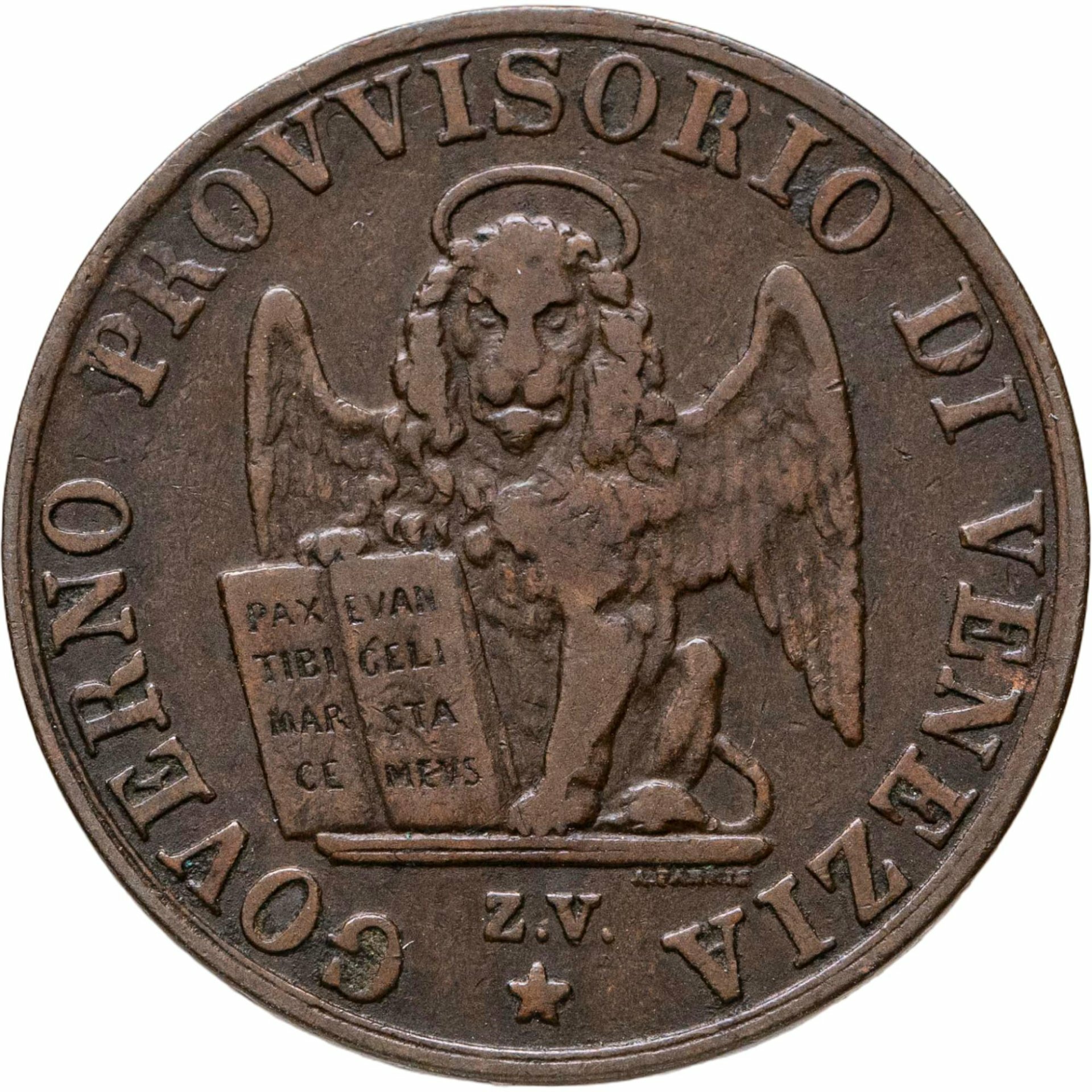 Венеция 5 чентезимо 1849, Медь, в сохранности XF