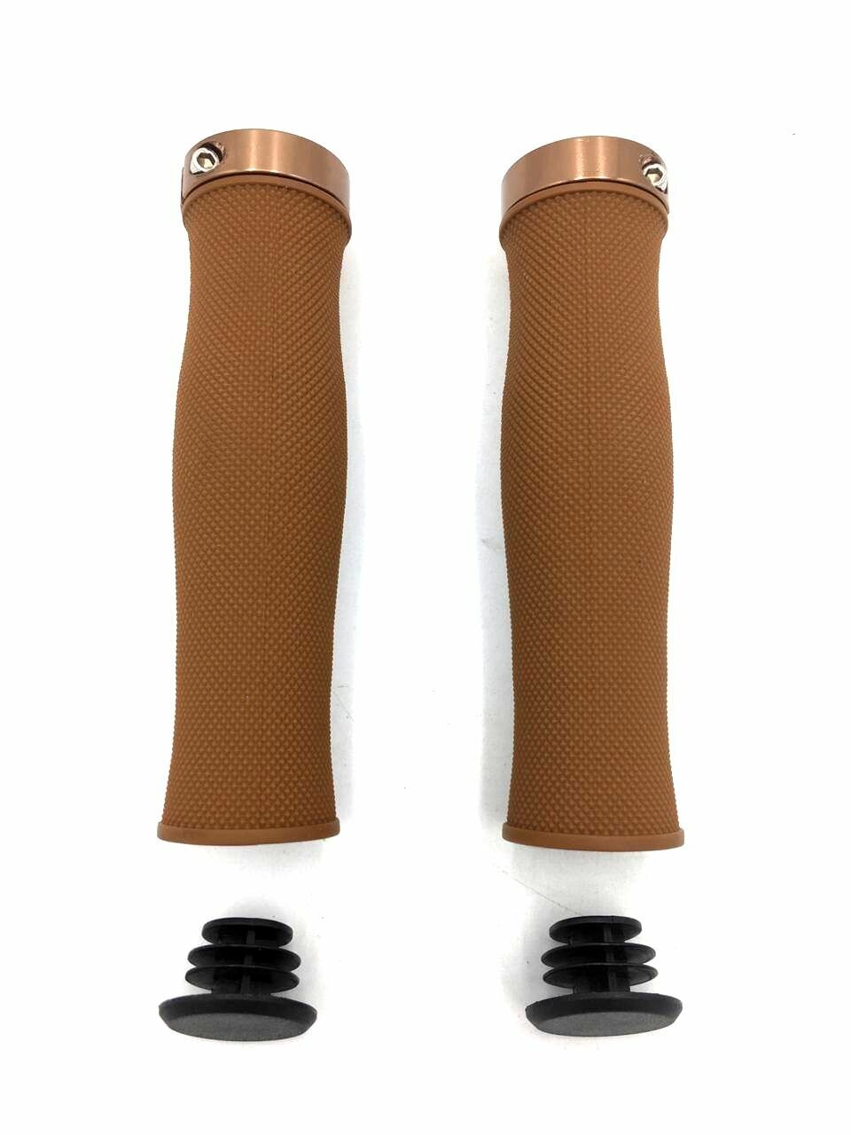 Ручки на руль для велосипеда грипсы H217 OneSideLock 130мм резина эргономичные, фиксатор, коричневые