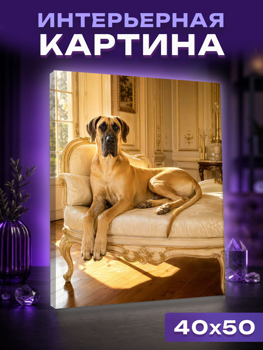 Интерьерная картина Немецкий дог на кушетке в интерьере