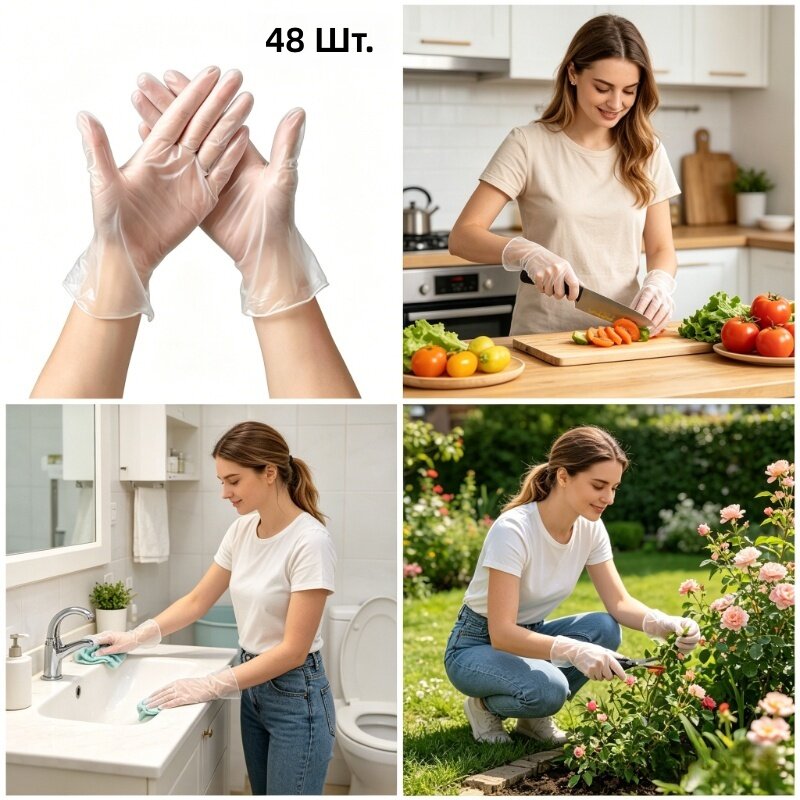 Одноразовые прозрачные перчатки 48 шт. для приготовления пищи, уборки, окрашивания волос и наружного использования