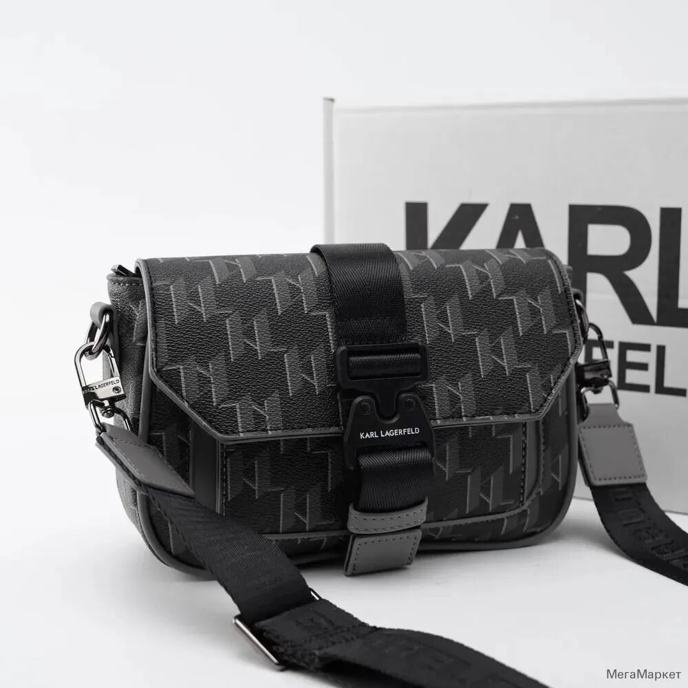 Karl Lagerfeld мужская сумка-мешок из экокожи, черный и серый, жесткое дно, отделение для зарядного устройства — фото 1