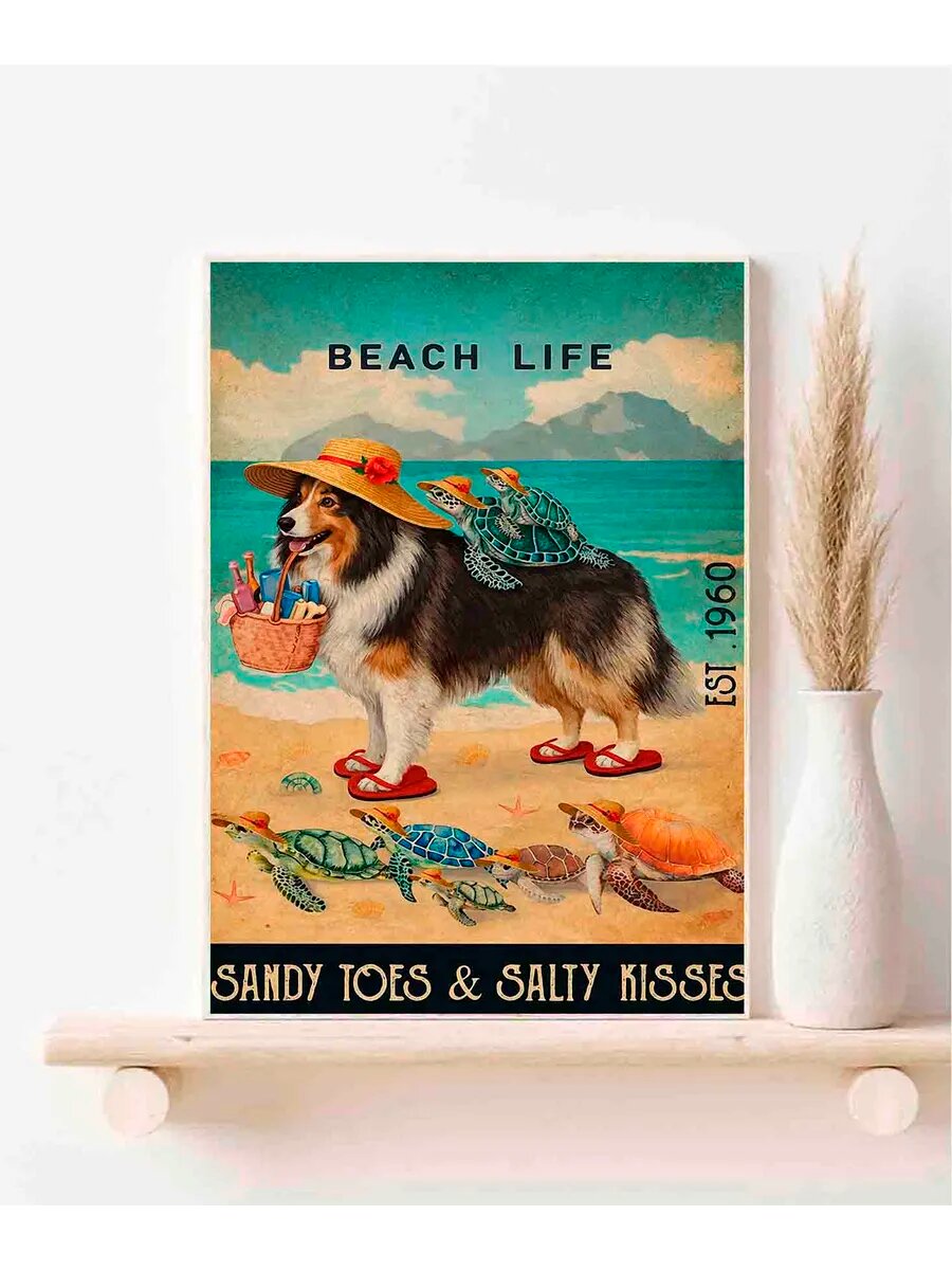 Шетландская овчарка шелти , Beach Life 1960, Плакат 30x42см