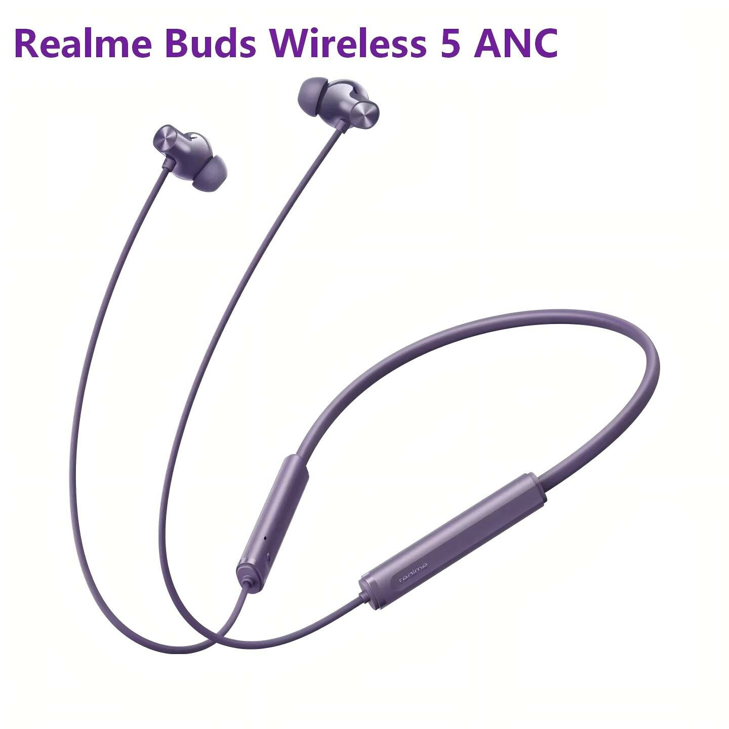 Наушники беспроводные bluetooth Realme Buds Wireless 5 ANC, наушники с шейным ободком, фиолетовый