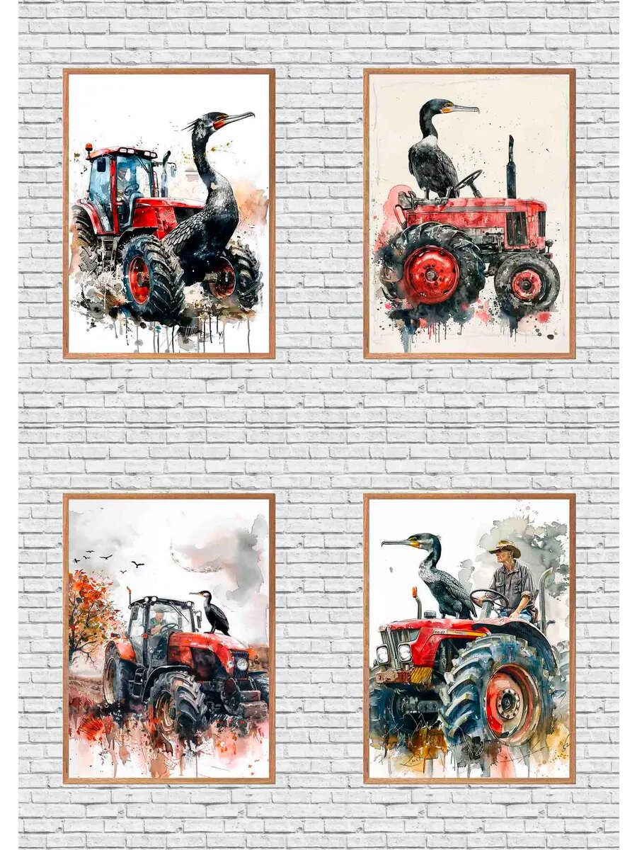 Фермер, выращивающий птиц-бакланов, 4 Плаката, 30x21см