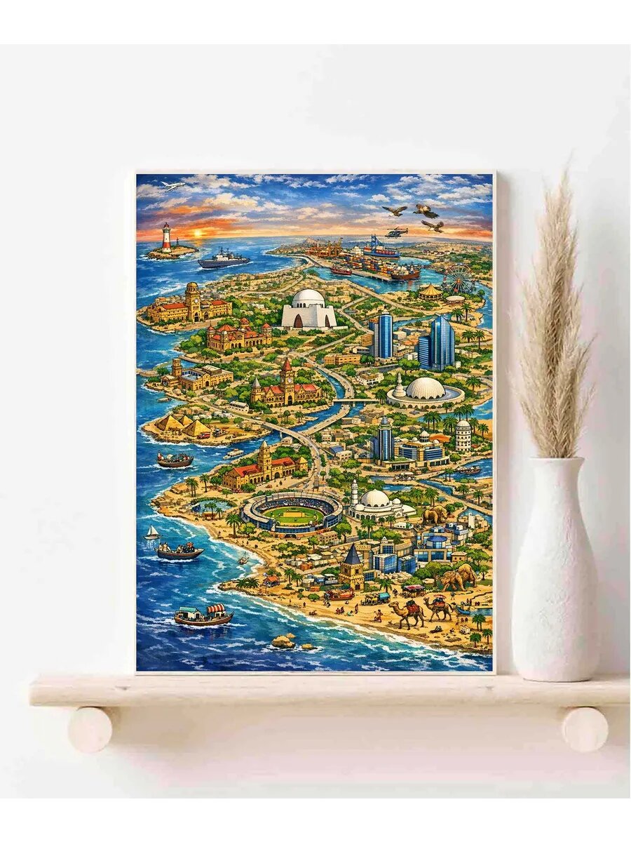 Карачи, Пакистан, Fantasy Map, Карта, Плакат 30x42см