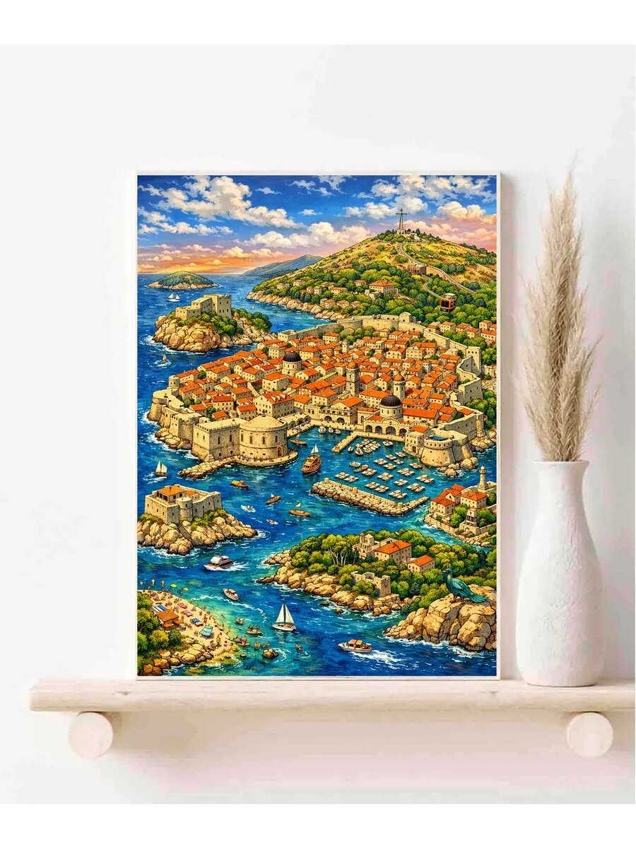 Дубровник, Хорватия, Fantasy Map, Карта, Плакат 30x42см