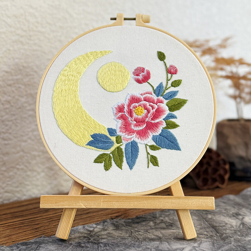 Недоделанный набор для вышивки DIY на стену - узор «Лунный Свет Цветов», без рамки, 20 см вышивального обруча не входит