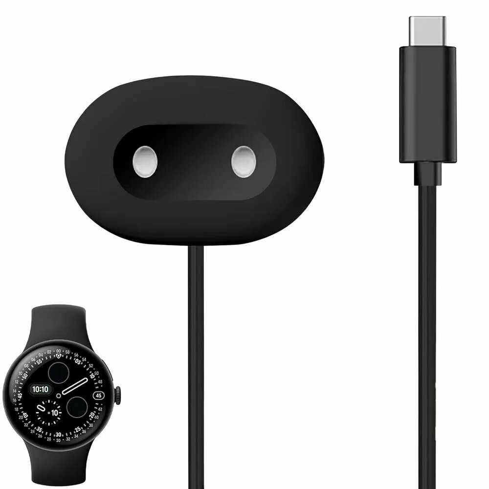 Док-станция для зарядки Pixel Watch 4, кабель для быстрой зарядки Type-C, 2-контактный матовый док совместим с Google Pixel Watch 4 41mm/45mm, черный