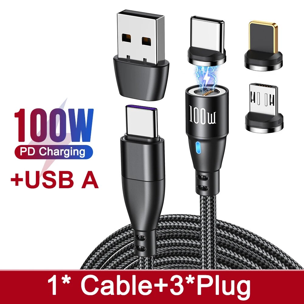 AUFU 100W PD магнитный кабель 1.8м 3Tips черный