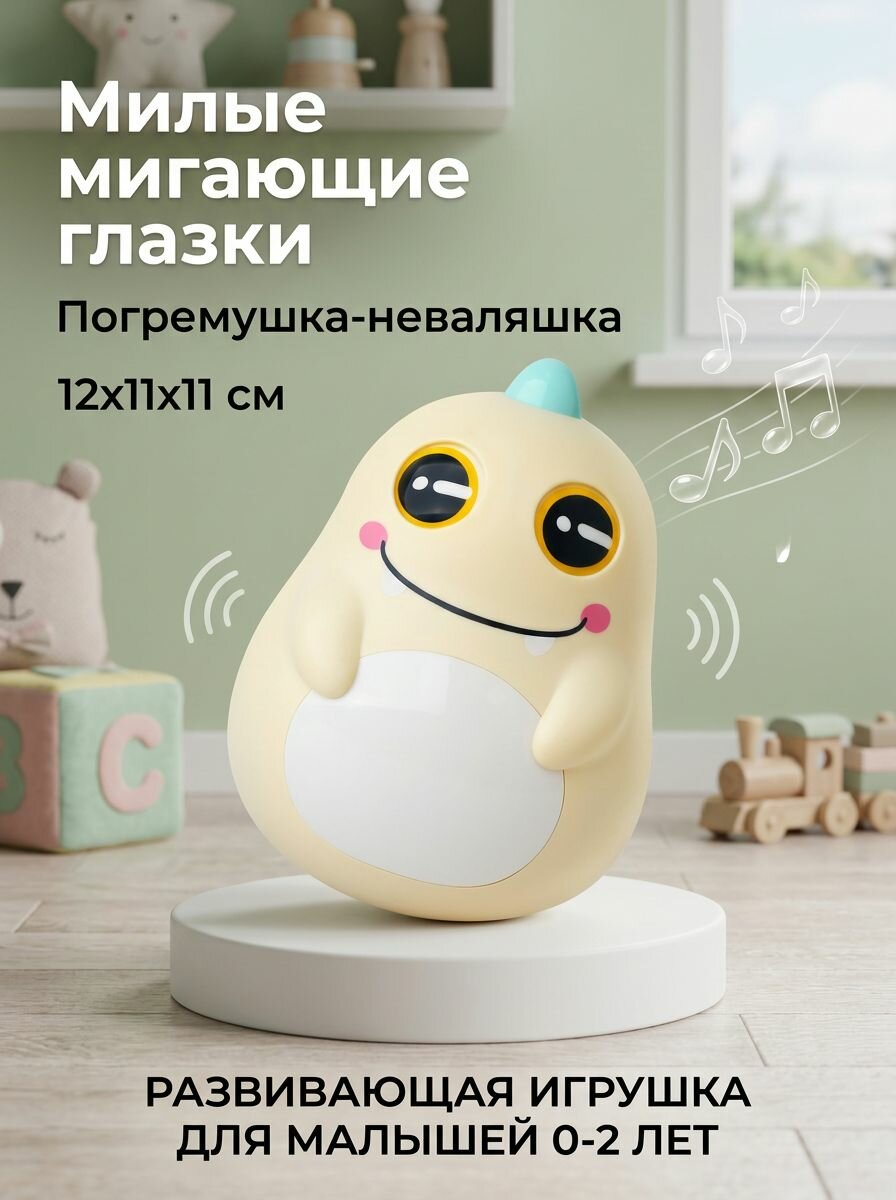 Погремушка-неваляшка, динозавр, 12x11x11 см, пластик, развивающая игрушка для детей 0-2 лет