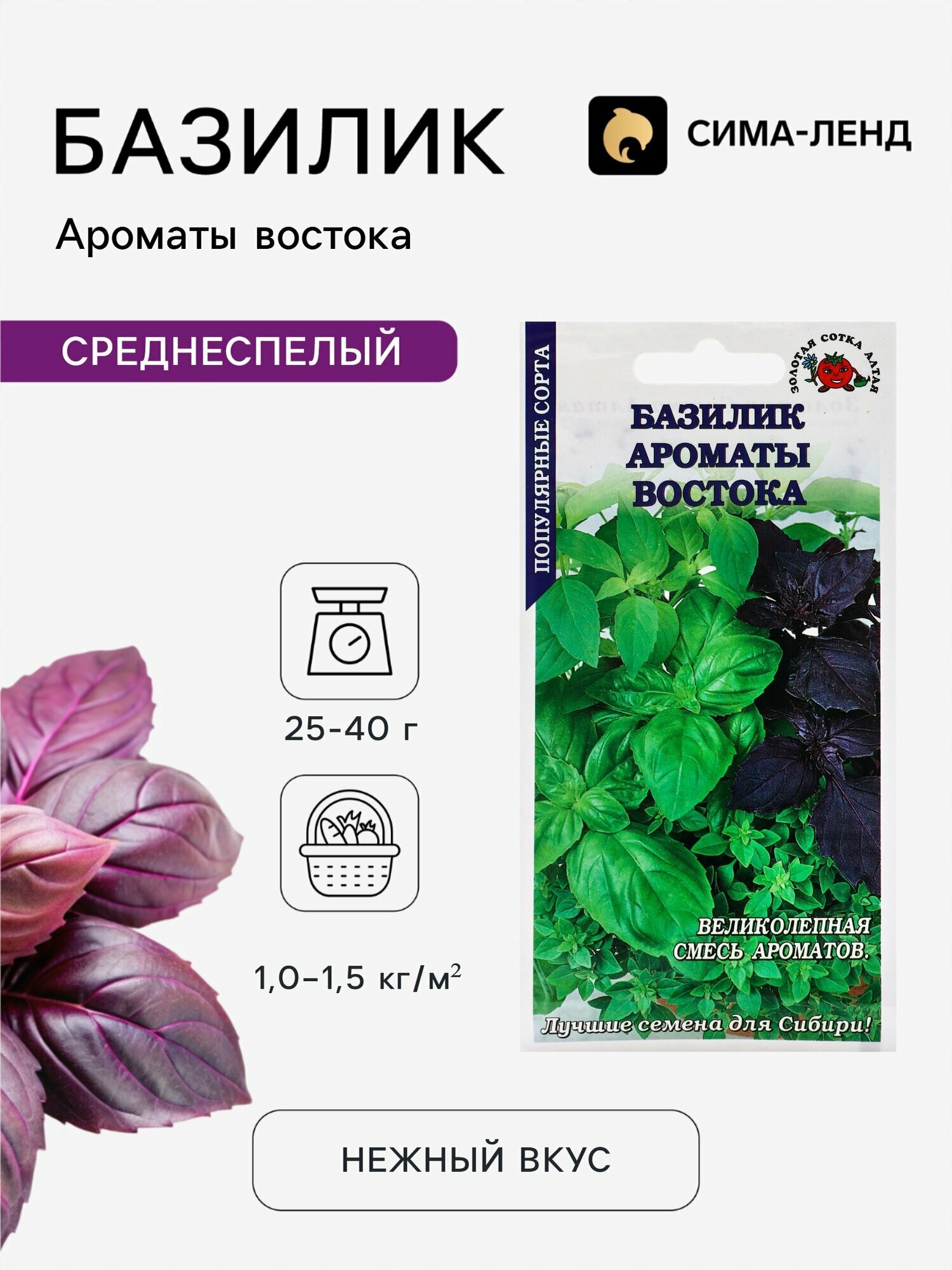 Семена Базилик «Ароматы Востока», смесь, 0.5 г, фиолетовый + зелёный, «Золотая Сотка Алтая»