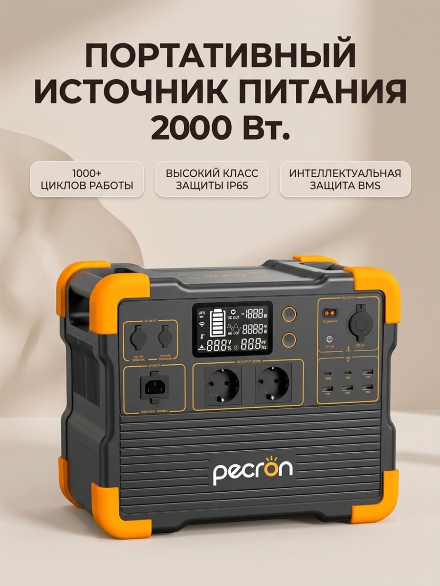 Внешний аккумулятор Портативная зарядная станция Pecron E1500PRO, ИБП 2000 Вт/1450 Вт ч, 20400 мАч, черно-серый
