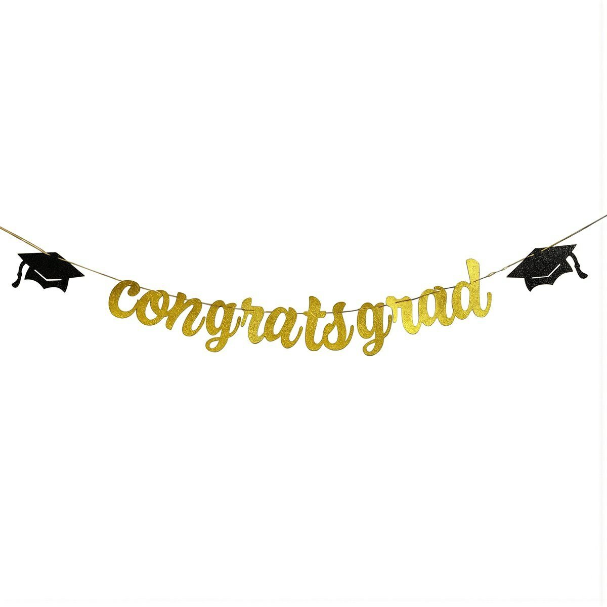 Золотая глиттерная гирлянда с надписью WE GRADUATED для выпускного мероприятия, глиттерное покрытие надежно закреплено на поверхности деталей, не осыпается во время использования, долго сохраняет перв