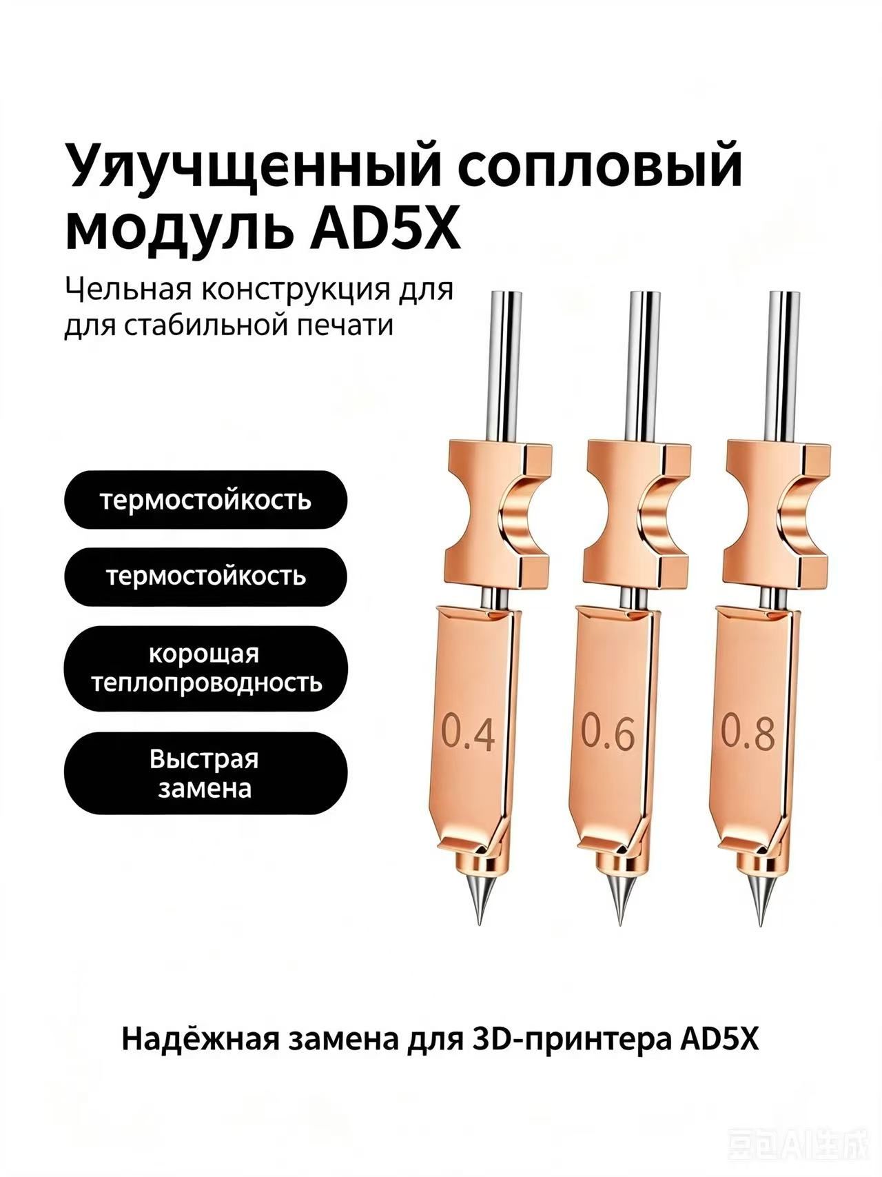 Сопловой узел AD5X, сопло для 3D принтера Flashforge AD5X, закаленная сталь, диаметр 0.6 мм
