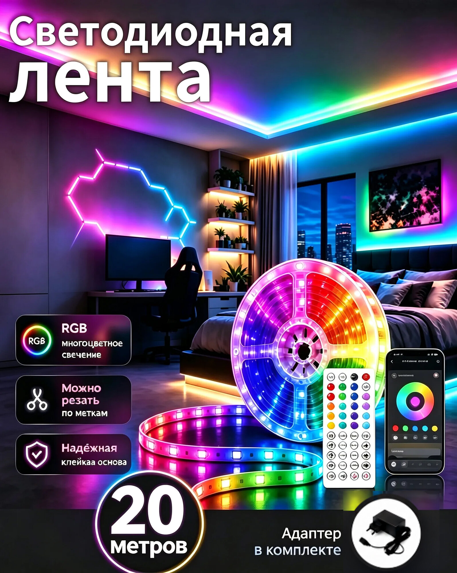 Светодиодная лента, rgb лента, подсветка для комнаты и декор для дома интерьера, 20M
