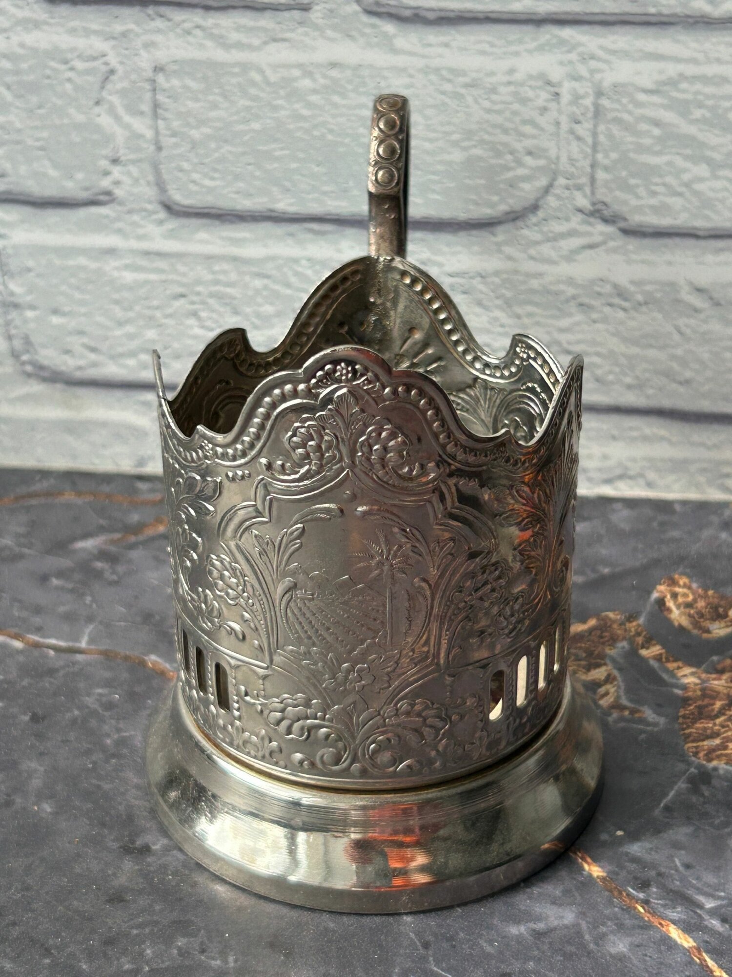 Подстаканник "Пальма", мельхиор, 70-е годы, винтаж СССР