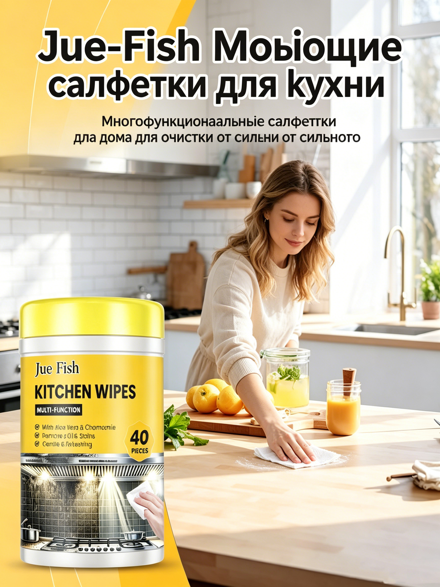 Кухонные влажные салфетки: универсальная борьба с жиром, быстрая очистка плит и столешниц，120 шт