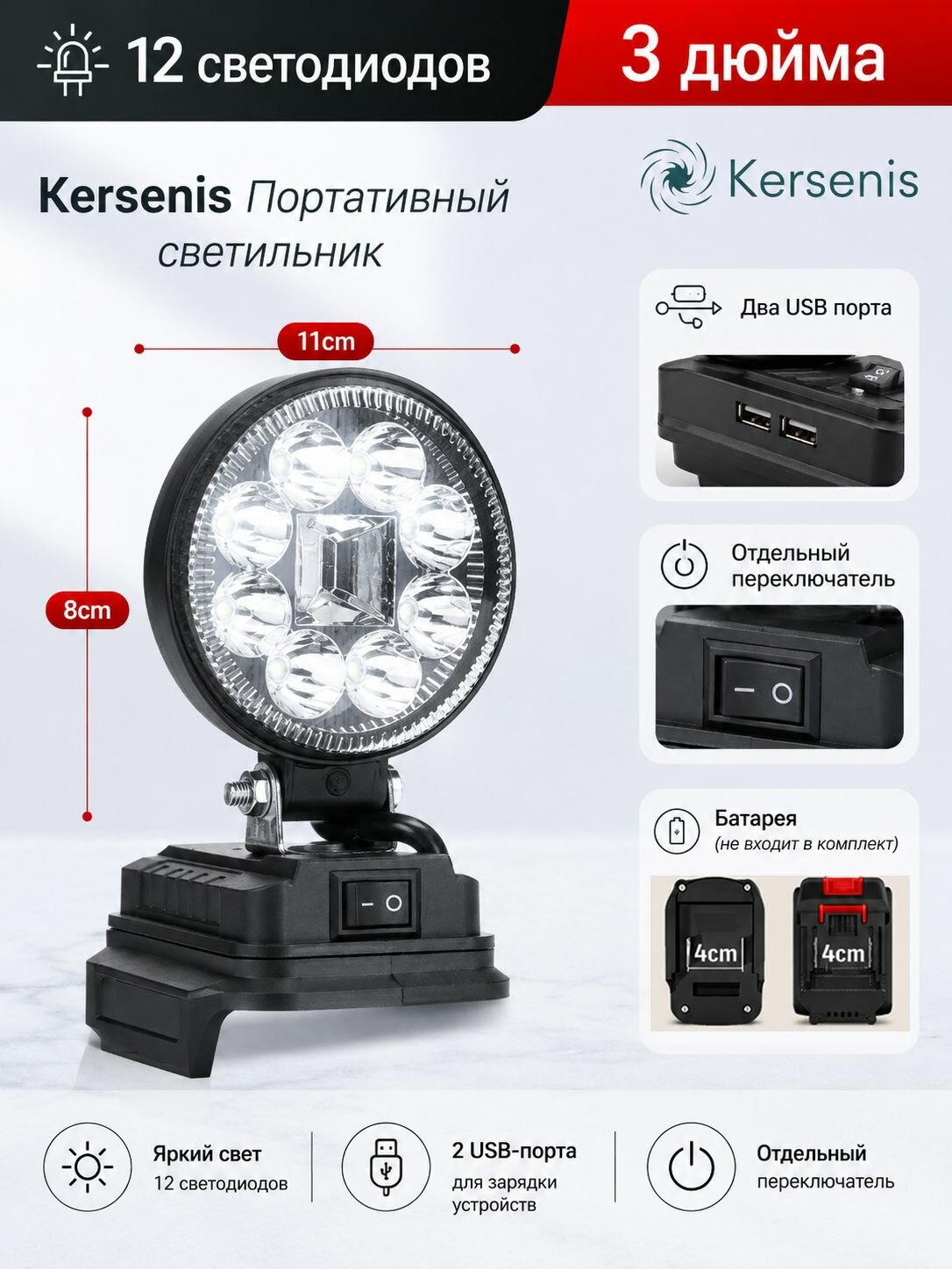 LED рабочий фонарь под аккумулятор Makita 18-21 В, аккумуляторный прожектор с USB, для гаража и стройки, без АКБ и ЗУ светодиодный прожектор аккумуляторный фонарь рабочий свет