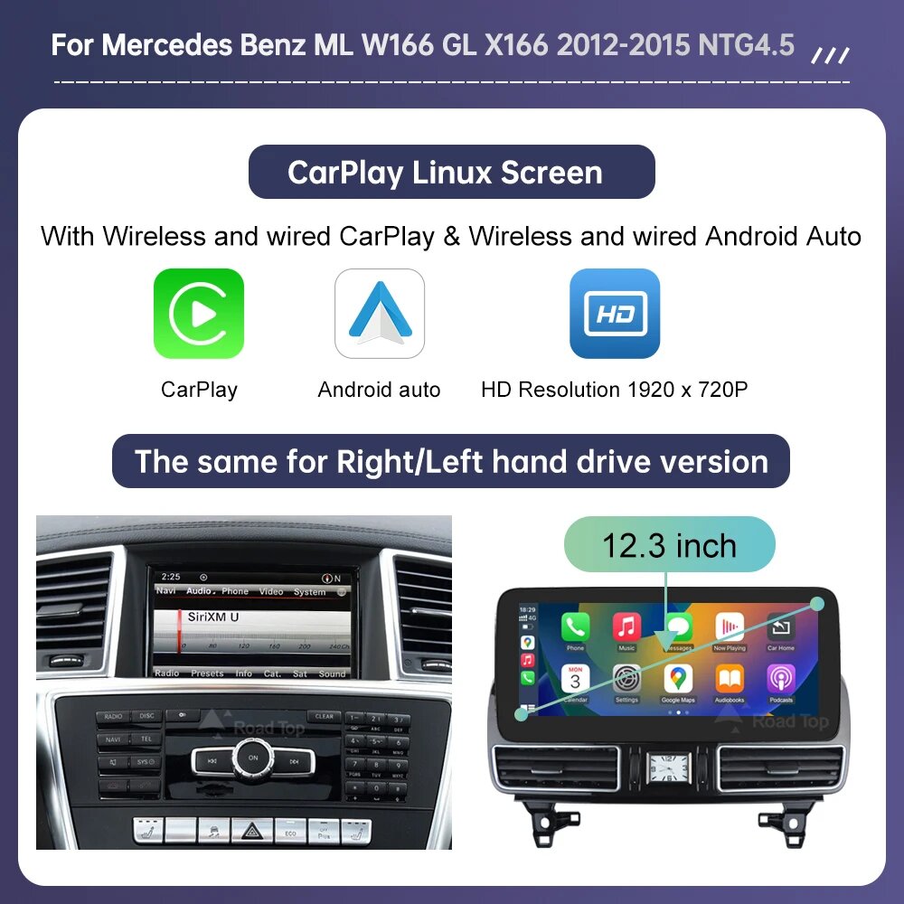 Автомобильное радио Linux с сенсорным экраном для Mercedes Benz ML W166 ML350 GL X166 2012-2015 GPS с Carplay Android Auto Airplay Зеркальное