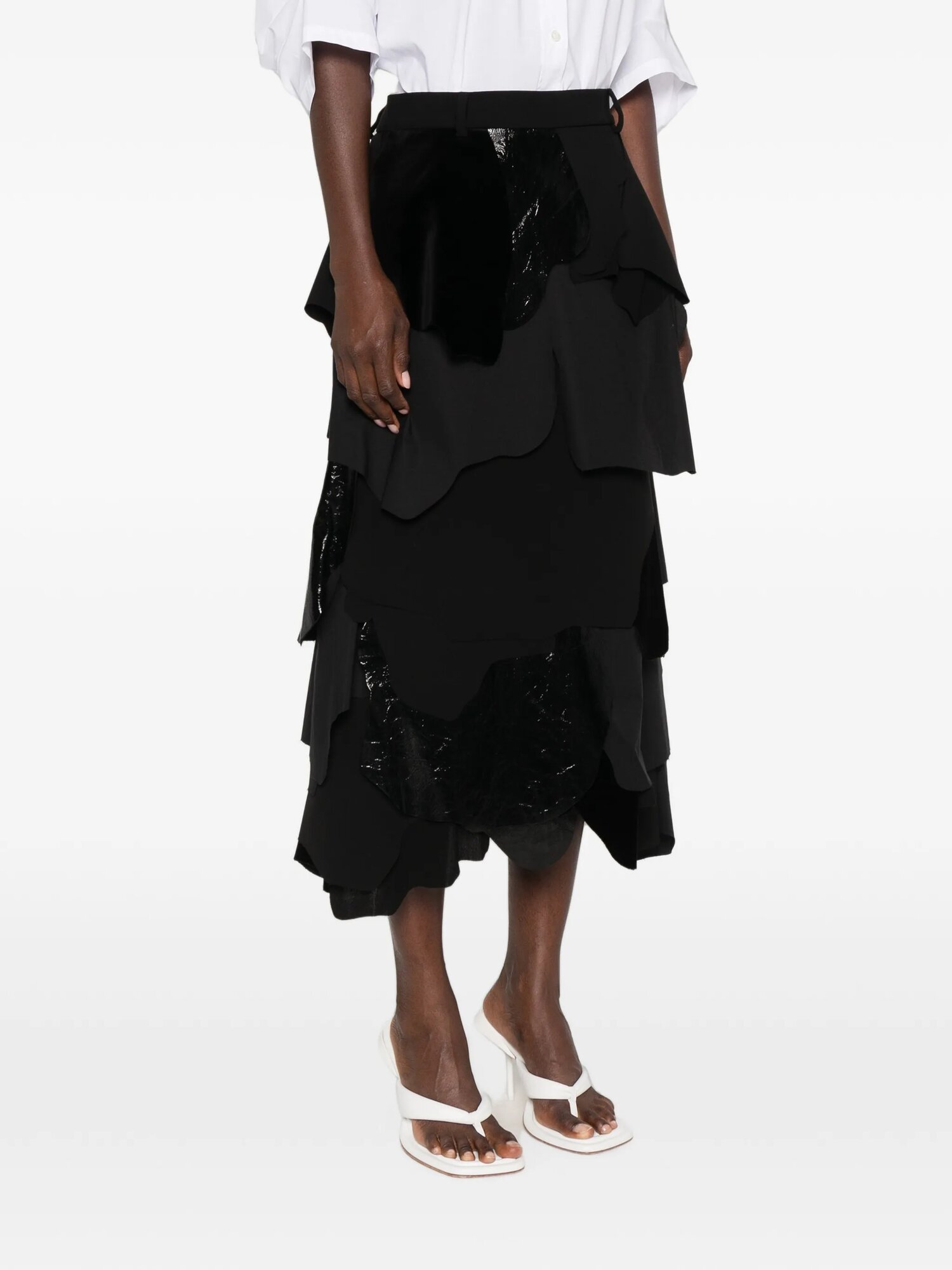 Юбка MOSCHINO Patchwork-design tiered midi skirt, размер 42 — фото 1