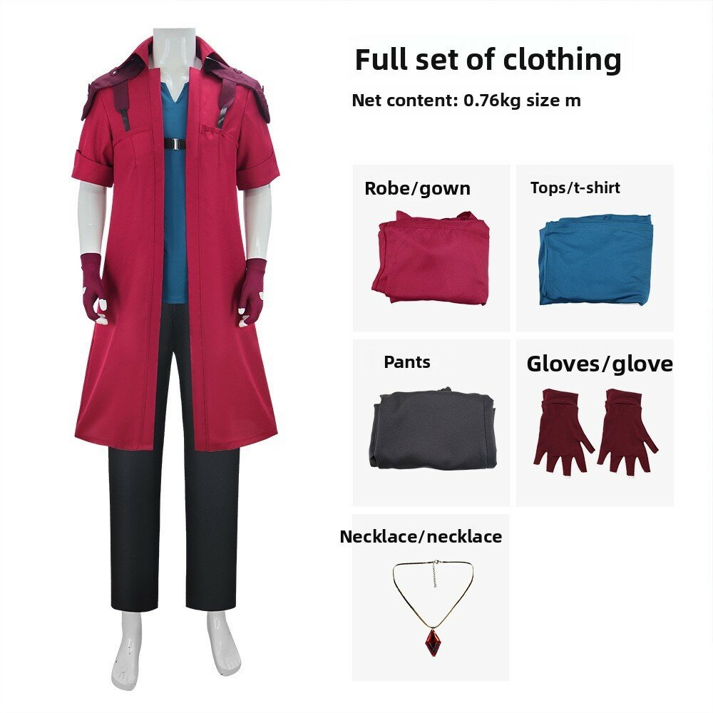 Devil may cry dante casual cosplay set with printed outerwear and accessories for cosplay fans red m