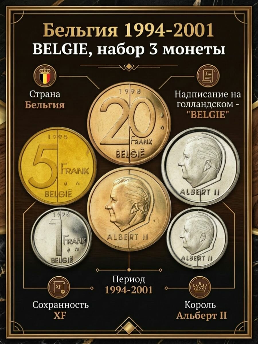 Бельгия 1994-2001 BELGIE Набор 3 монеты XF