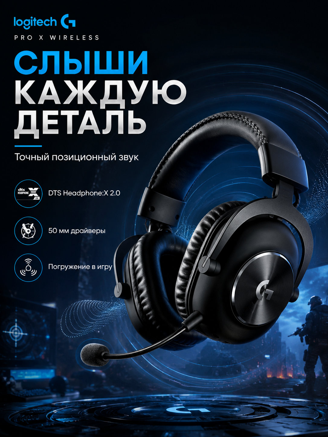 Беспроводная гарнитура Logitech G PRO X, черная (CN-версия)