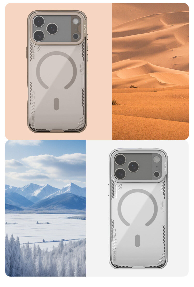 Чехол для iPhone 17 Pro с откидной защитой камеры, противоударный прозрачный кейс с магнитной зарядкой, прозрачный, кобура, пластик, магнитное крепление, Apple, коричневый,1