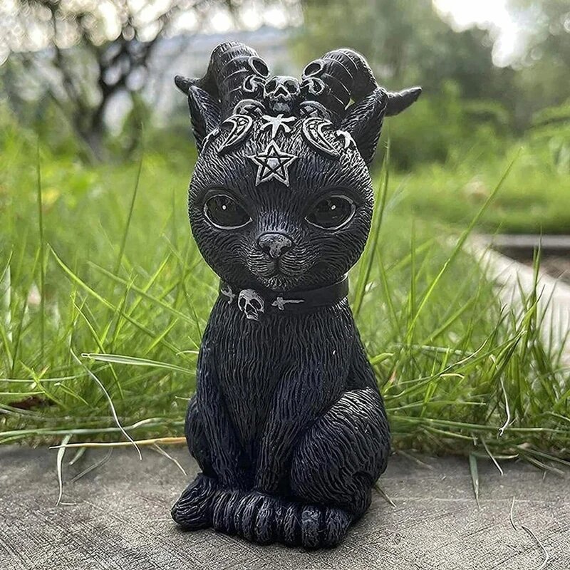 Скульптура черная кошка ведьма 1 шт.