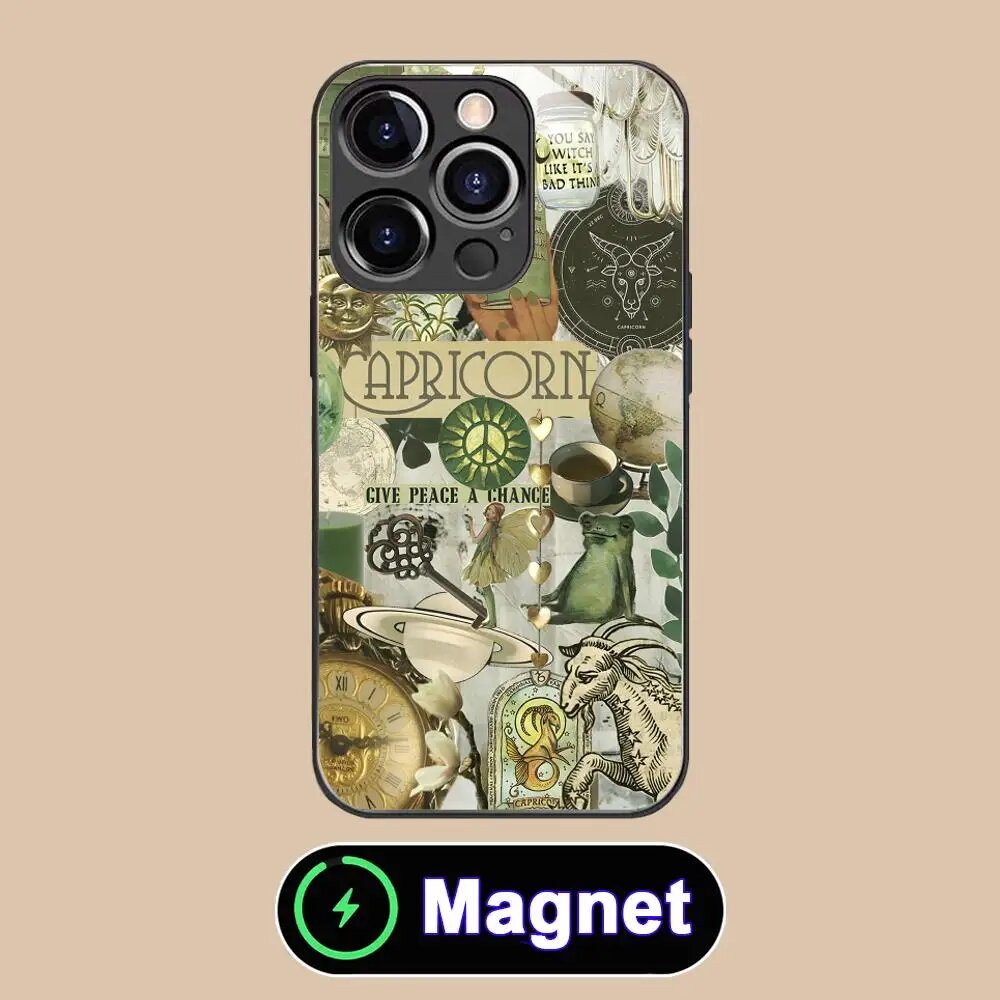 Чехол для телефона с изображением знака зодиака Козерог для iPhone 17 16 15 14 13 12 11 Air Pro Max Plus Mini, стеклянный чехол MagSafe