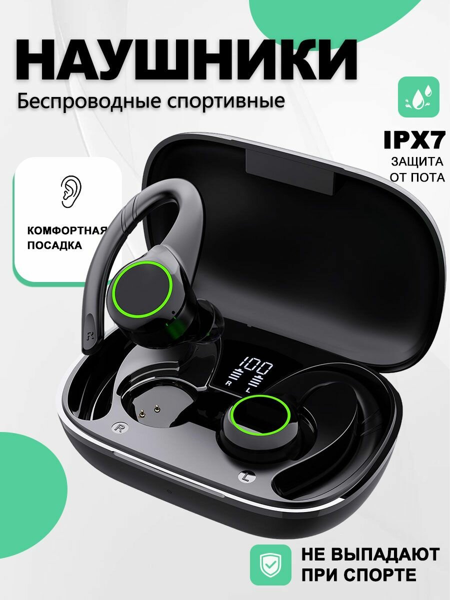 Наушники беспроводные спортивные с шумоподавлением, наушники для бега, высококачественная стереосистема с басами, IPX7