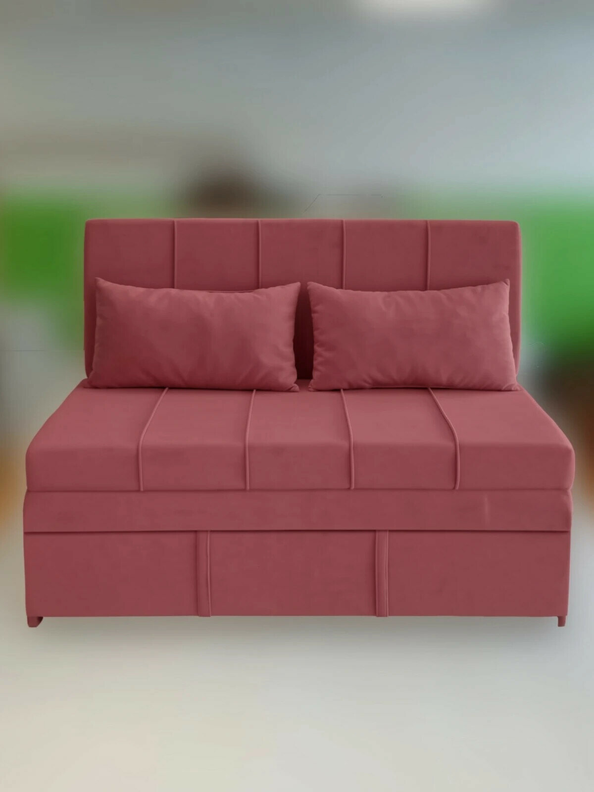 Диван-кровать раскладной с подушками StylChairs Сёма 120, без подлокотников, велюр малиновый
