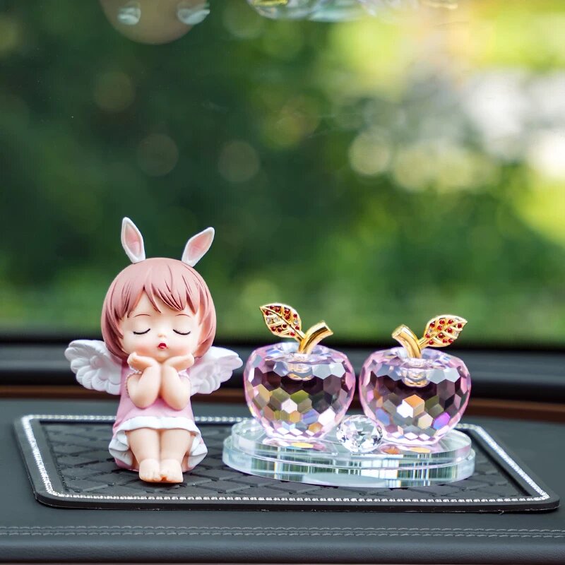 Кристаллический автомобильный панельный декор Golden Leaf Double Apple розового цвета с маленькой подставкой