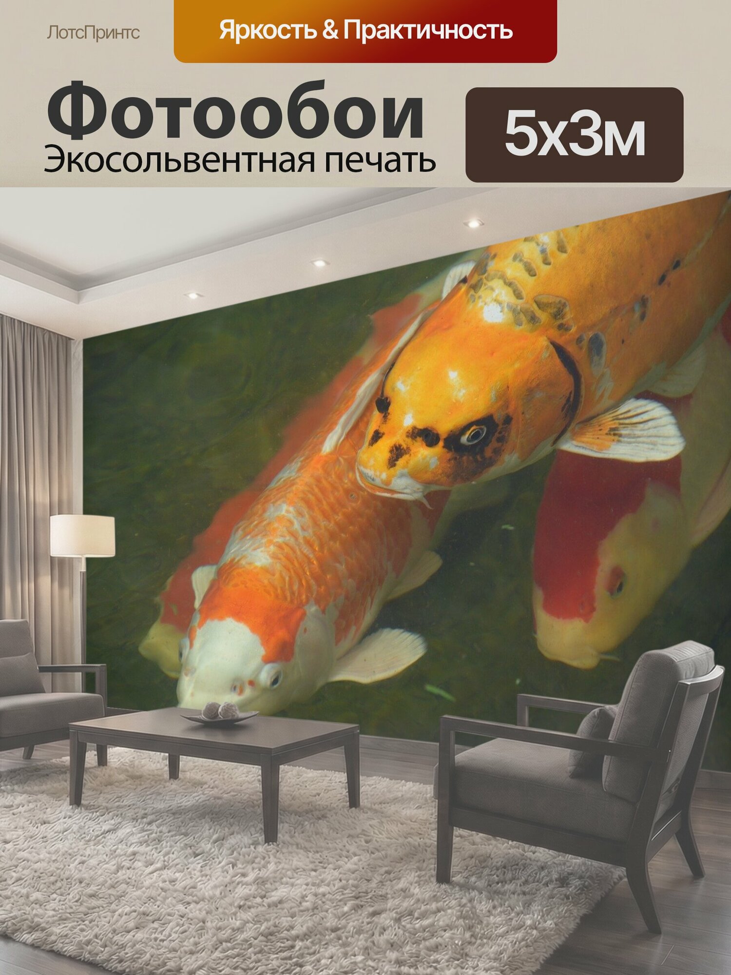 Фотообои "Рыбы, кои, золотая рыбка" 500x300 см. экосольвентная печать