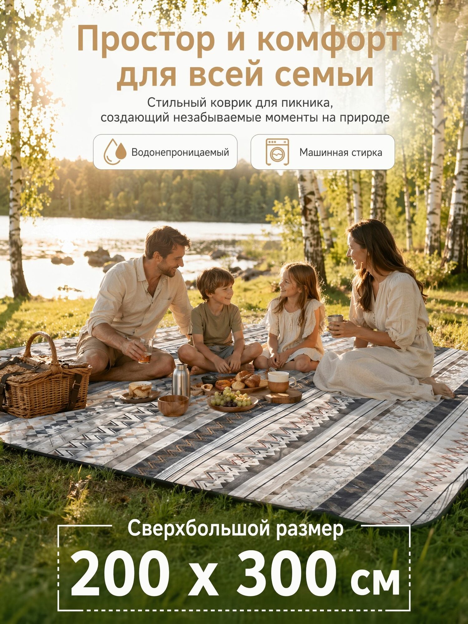 Плед непромокаемый, для пикника , 200 см х 300 см