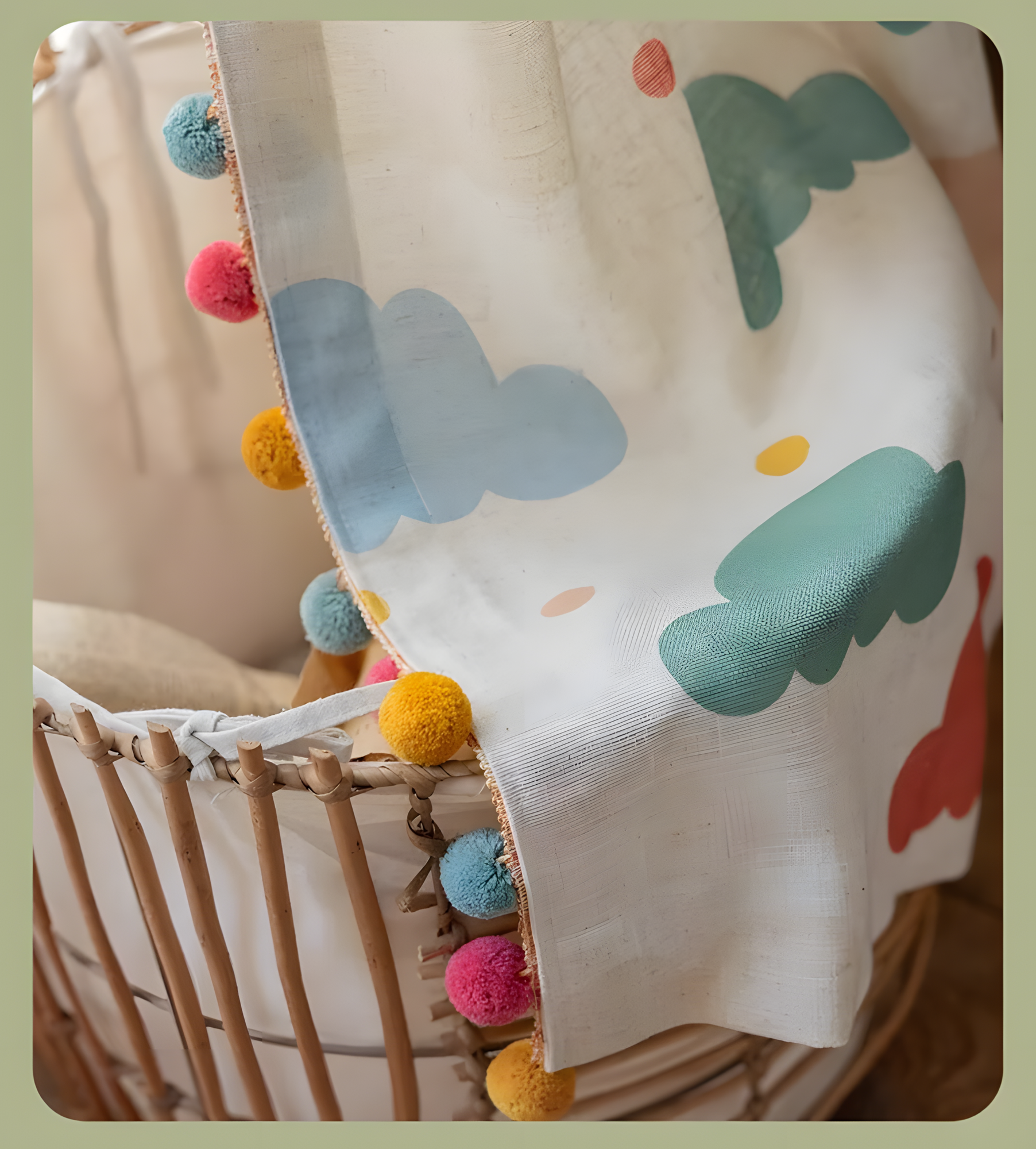 Шторы детские хлопковые с облаками и кисточками 130x240 см