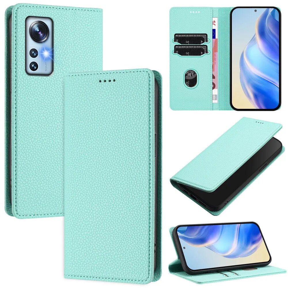 Кожаный книжка чехол для Xiaomi 12 5G/Xiaomi 12s 5G/Xiaomi 12X 5G(Сяоми 12 5G Сяоми 12С 5G Сяоми 12X 5G) с визитницей и RFID-блокировкой