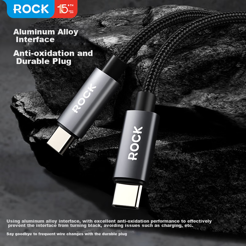 ROCK двойной кабель Type-C 60 Вт быстрая зарядка PD для iPhone 17/16/15 Pro Max планшетов ноутбуков Huawei Honor черный