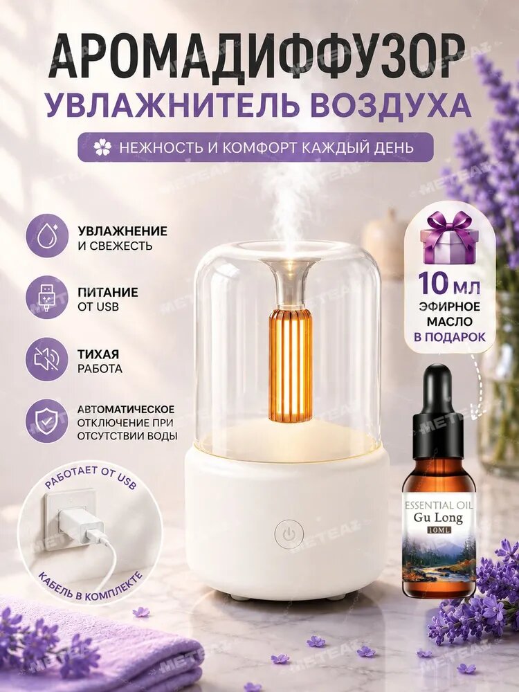 Увлажнитель воздуха для дома/ мини увлажнитель воздуха/ аромадиффузор для дома с подсветкой, объем резервуара 120мл