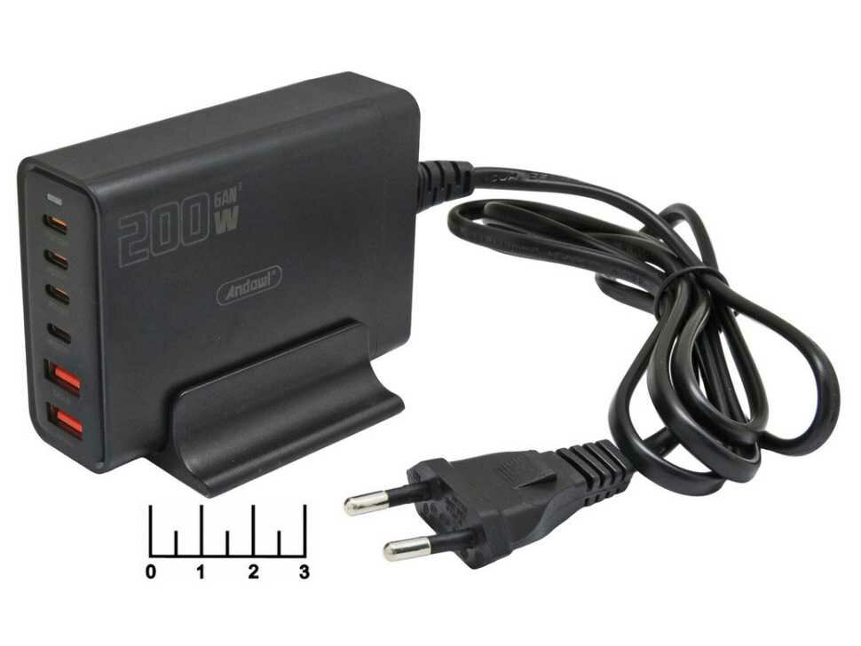 Сетевое зарядное устройство 4 Type C 2 USB Q-CD787 200W (шнур восьмерка) Andowl