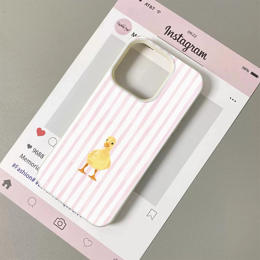 Чехол для iPhone 15 ProMax, розово-белая полоска с уткой, Ivory