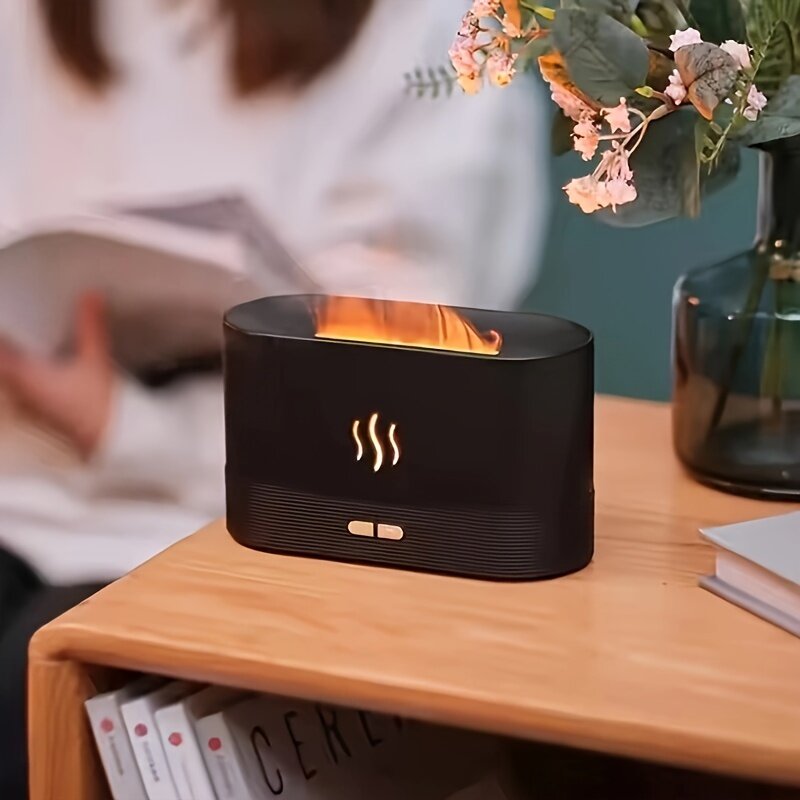 Увлажнитель-аромадиффузор с имитацией пламени, USB, высокая подача тумана, черный