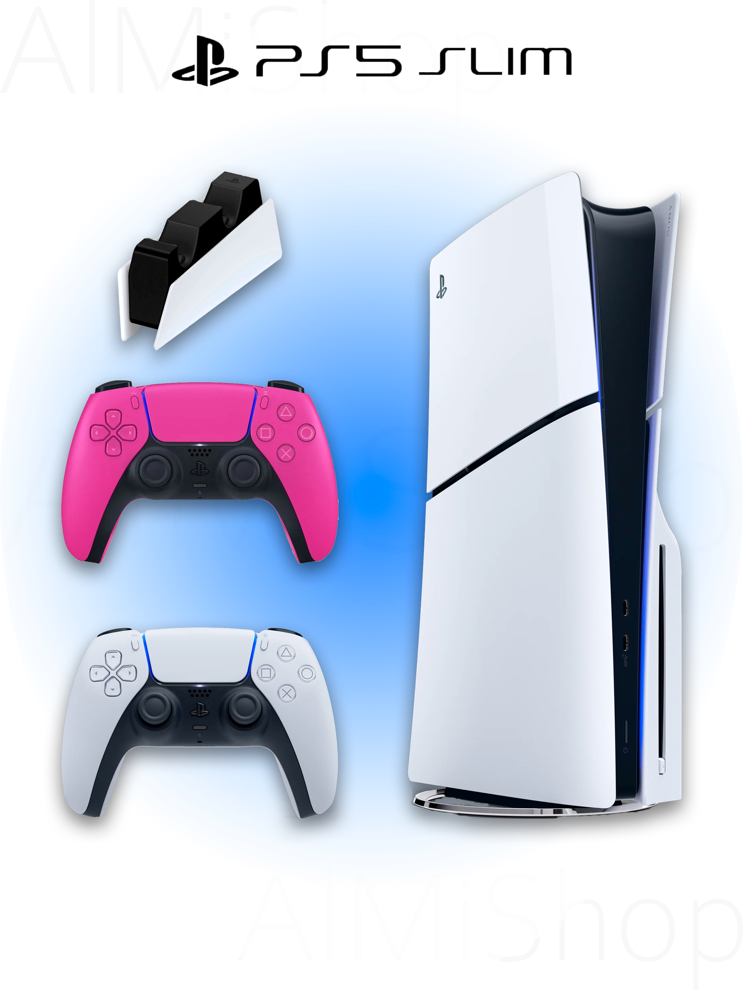 Игровая приставка Sony PlayStation 5 slim (версия с дисководом) + 2-й геймпад (розовый, Nova Pink) + зарядная станция