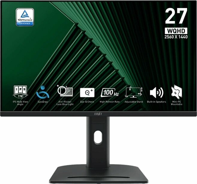 Монитор Монитор MSI 27" Pro MP275QPG черный IPS LED 16:9 HDMI M/M матовая HAS Piv 1300:1 300cd 178гр/178гр 2560x1440 100Hz DP Quad 2K (1440p) 6.26кг