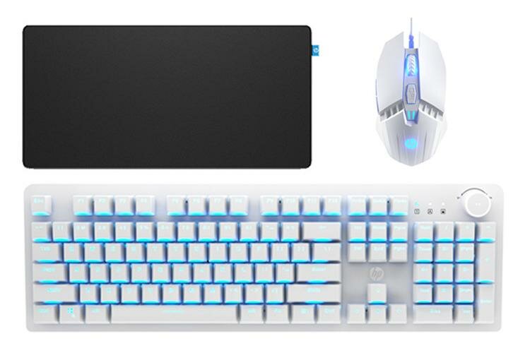 **Комплект клавиатуры и мыши HP K10G ice blue light + gaming mouse + HP original mouse pad, белый**